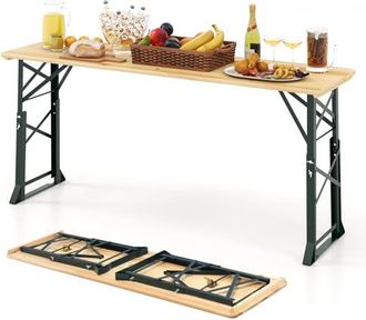 Giantex Table &agrave; Manger Pliante en Bois de 168,5 x 50 cm, Hauteur R&eacute;glable 75-105 cm, Trou pour Parasol &Oslash; 6 cm, Cadre M&eacute;tallique Robuste, Table de Pique-Nique 