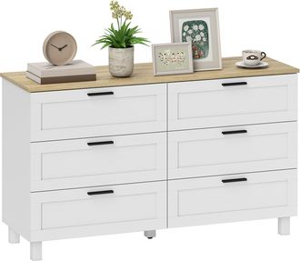 HOMCOM Schlafzimmer Kommode 6 Schubladen, Schlafzimmer Kommode mit 5 Kiefernholzbeinen, Griff, verstellbare F&uuml;&szlig;e, platzsparende Schubladen f&uuml;r Wohnzimmer und