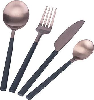 Villa D'Este Home Tivoli 5913427 Besteckset aus Kupfer und Schwarz aus mattem Stahl, Stylo, Edelstahl