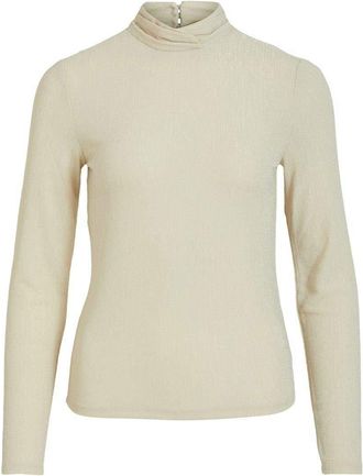 Vila Damen VISHINNI L/S Glitter TOP T-Shirt, Frosted Almond/Detail:Light Silver Lurex, M