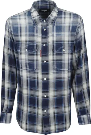Dsquared2 Homme, Chemises, Multicolore, Taille: S Chemise en Coton à Carreaux Bleue Aw25