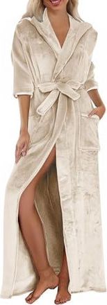 Generic Robe de chambre pour femme avec masque pour les yeux - Longue longueur - Flanelle polaire - Avec poches - Couleur unie - Doux - &Eacute;pais - Chaud - Robe d