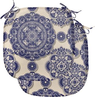 Abakuhaus Mandala Polster f&uuml;r Esszimmerst&uuml;hle, Medieval Exotic Revival, Dekoratives wasserfestes Kissen mit Riemen f&uuml;r K&uuml;chensitze, 40 cm x 40 cm-2er Pack, Beig