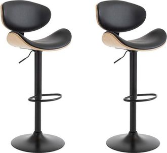 Vente-Unique Vente-unique - Lot de 2 tabourets de bar en simili, placage ch&ecirc;ne et m&eacute;tal - Hauteur r&eacute;glable - Naturel clair et Noir - montenegro