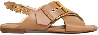 AGL Agl, Femme, Chaussures, Brun, Taille: 39 1/2 EU Sandalo Flat Pelle Cocoa Fibbia