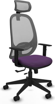 Piqueras y Crespo B&uuml;rostuhl mit 1D-Armlehnen, h&ouml;henverstellbare Lendenwirbelst&uuml;tze und h&ouml;henverstellbares Kopfteil, Grau/Violett