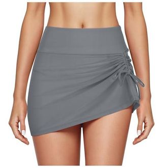 Generic Jupe de bain taille haute pour femme avec cordon de serrage et bas de bain pour femme, gris, XXL