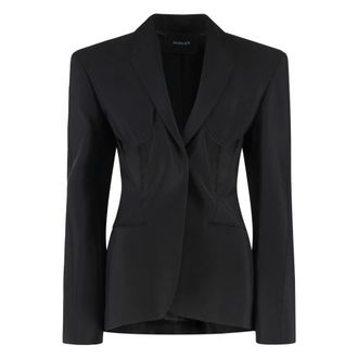 MUGLER Femme, Vestes, Noir, Taille: 36 FR Blazer Moderne En Laine &Agrave; Col Revers