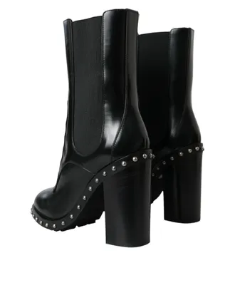Dolce & Gabbana Studded Lace-Up Leather Boots - Black