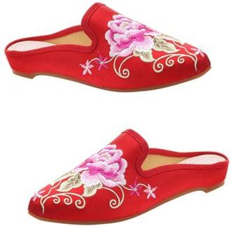 IFUNDOM Pantoufles Brod&eacute;es Style Ethnique pour Femme L&eacute;g&egrave;res Respirantes et R&eacute;sistantes Confort Maison