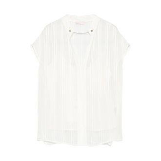 Liu Jo Femme, Blouses et Chemises, Blanc, Taille: 38 FR Haut &agrave; Rayures et D&eacute;tails de Cha&icirc;ne &agrave; Col en V