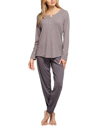 Schiesser Damen Selected Premium Anzug lang Zweiteiliger Schlafanzug, Beige (beige-Mel. 406), 38 (Herstellergröße: 038)