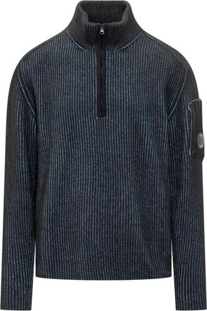 C.P. Company C.p. Company, Homme, Pulls, Bleu, Taille: S Pull en maille polaire &agrave; demi-fermeture &eacute;clair