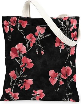 Generic Sac fourre-tout en toile de pois de senteur printaniers pour le shopping, 33 x 38 cm, sac d&eacute;picerie r&eacute;utilisable vintage pour femme, motif de voyage f