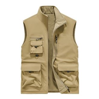 Generic Gilet Sans Manche Homme Coupe-vent avec Fermeture clair Gilets de Photographie en Plein air Regular Fit Standard Hiver Chaud Doudounes Blouson Manteau