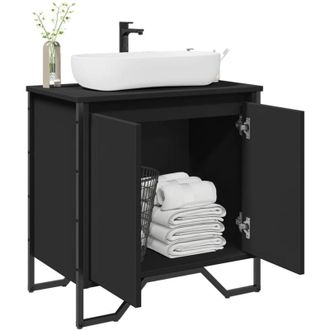 vidaXL Vidaxl - Meuble lavabo de salle de bain noir 60x35x60 cm - Bois ding&eacute;nierie et m&eacute;tal - Fixation murale incluse - Grand espace de rangement