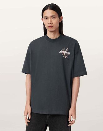 AllSaints Valen - T-Shirt in verwaschenem Schwarz mit Rundhalsausschnitt