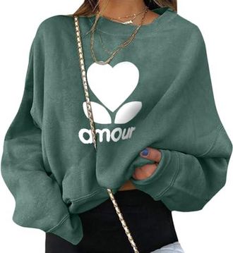 ORANDESIGNE Sweatshirts Femme Y2K Lettre Imprim&eacute; Original Sweat-Shirt Manche Longue Col Rond L&acirc;che Vintage D&eacute;contract&eacute; Pulls Tops Blouse Streetwear B Vert XXL