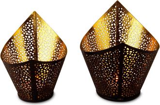 ROMINOX Geschenkartikel Teelichthalter mit Goldfolienauskleidung, Weihnachten, Grillparty, Valentinstag, Muttertag (Venezia (2er Set))