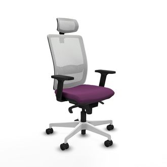 Piqueras y Crespo Haches Hoher Schreibtischstuhl mit 2D-Armlehnen, h&ouml;henverstellbare Lendenwirbelst&uuml;tze und h&ouml;henverstellbares Kopfteil, Wei&szlig; / Violett