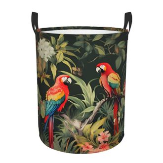 Generic Tropische Papageienblume W&auml;schesammler Rund Aufbewahrungskorb Mit Henkel W&auml;schebeh&auml;lter F&uuml;r Decken Spielzeug Schlafzimmer