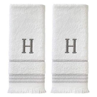 SKL Home by Saturday Knight Ltd. L&auml;ssiges Monogramm Handtuch-Set H, Baumwolle, Weiss/opulenter Garten, 16x26