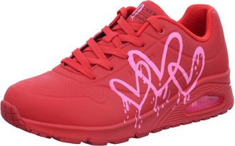 Skechers Damen UNO Sneaker, Red with Pink Printed Duraleather/Red Mesh, 35 EU