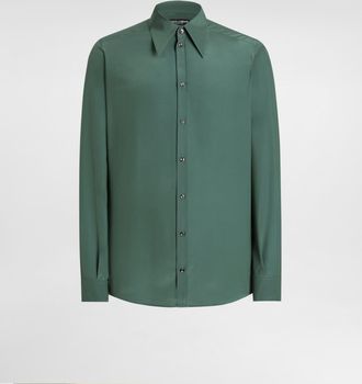 Dolce & Gabbana Silk Cr&ecirc;pe De Chine Gold Shirt - Mann Hemden Green Seide 40