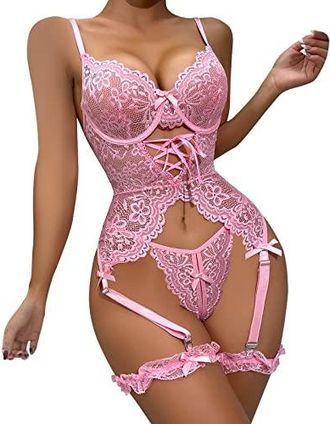QWUVEDS Lingerie sexy femme pour le sexe sous-v&ecirc;tements transparents soutien-gorge sport femmes sous-v&ecirc;tements transparents femmes dentelle mode sexy &eacute;pissage