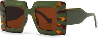 Generic Lunettes de soleil surdimensionnées vintage à rayures contrastées UV400, thé vert, taille unique 2026