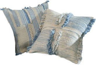 Loberon Kissenh&uuml;lle 2er Set Ciel dAzur - Verschiedene Webarten - Verspielte Fransendetails - Rei&szlig;verschluss auf der R&uuml;ckseite - Kissenbezug - Baumwolle, Creme