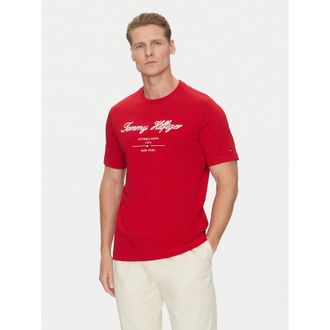 Tommy Hilfiger T-Shirt Script Logo MW0MW33691 Rot Regular Fit