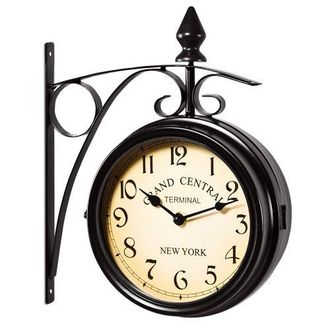 Deuba Monzana Horloge Murale Double Face Silencieuse Vintage - Horloge Double Face Ambiance New-Yorkaise Grand Central - Stable Durable M&eacute;tallique Noir Int&eacute;