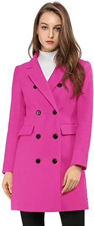 Allegra K Manteau dhiver &eacute;l&eacute;gant pour femme avec revers &eacute;chancr&eacute; &agrave; double boutonnage, fuchsia, Large