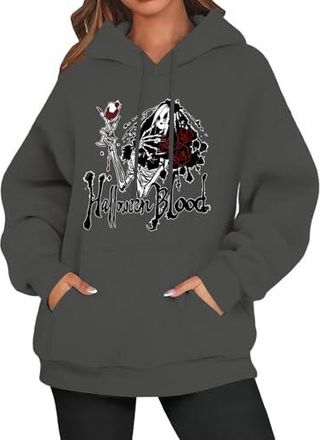 Generic Sweat &agrave; capuche gothique pour femme - Vampire gothique, Halloween, pull &agrave; capuche dautomne tendance effrayant - pour les vacances, gris fonc&eacute;, 3XL