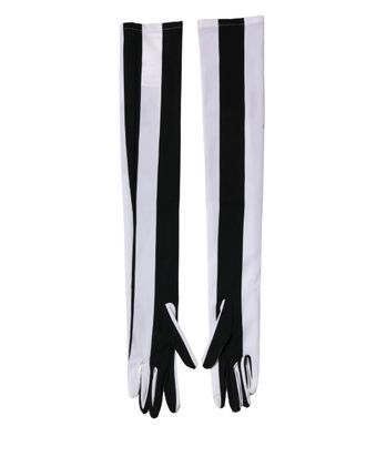 Dolce & Gabbana Womens Striped Nylon Gloves Black Elastane