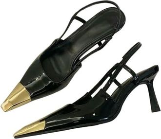 Generic YUJIEBB Street Style Sexy Bout Pointu Slingbacks Escarpins Femmes Strip-teaseuse Sandales Talons Hauts Femme Banquet Chaussures Marron Talons, Noir 2 