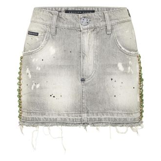 Philipp Plein Denim Minirock Rib Strass - - Skirts - Damen - Grau - XS