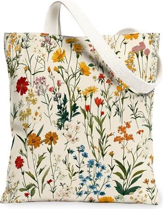 Generic Spring Garden Phloxs Sac fourre-tout en toile pour faire du shopping 33 x 38,1 cm, motif floral sauvage vintage, sac d&eacute;picerie r&eacute;utilisable pour femme