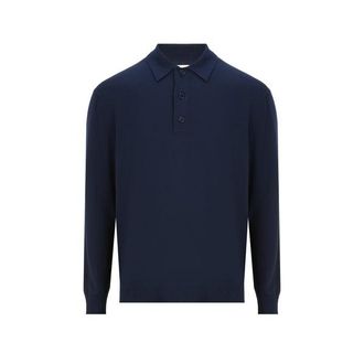 Saison 1865 Pullover mit polo aus Baumwolle und Leinen - Blau