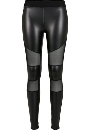 Urban Classics Damen Ladies Tech Mesh Faux Leather Leggings, Schwarz, XS
