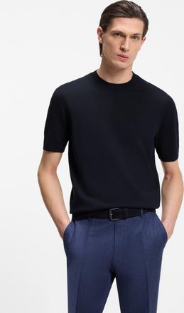 HUGO BOSS Kurzarmpullover BOSS Umauro, Herren, Gr. XXL, schwarz (dunkelblau404), Strick, Obermaterial: 100% Schurwolle, unifarben, regular fit normal, Rundhals,