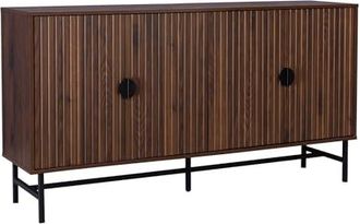 Sweeek Buffet de Rangement Effet Bois foncé. Bazalt. Quatre Portes. Deux étagères. Buffet Haut. vaisselier. L 157.5 x l 39 x H 83cm