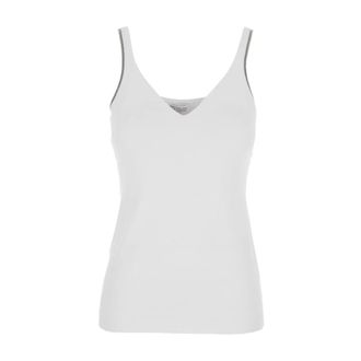 Brunello Cucinelli Wei&szlig;e &auml;rmellose Top mit V-Ausschnitt - - Tops - Damen - Wei&szlig; - M