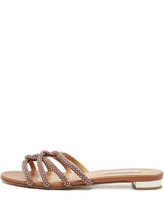 Aquazzura crystal-embellished leather sandals - Braun