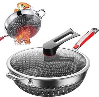 Generico Po&ecirc;le &agrave; frire portable, l&eacute;g&egrave;re et durable avec couvercle r&eacute;sistant aux rayures, pour la cuisine, les cr&ecirc;pes, les soupes, les oeufs, facile &agrave; nettoyer