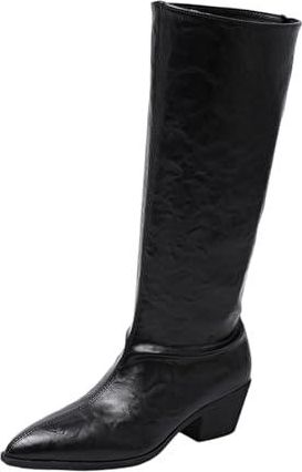 Generic Bottes montantes au genou pour femme - Large mollet - Style d&eacute;contract&eacute; - Bout pointu - Couleur unie - &Eacute;l&eacute;gantes - Polyvalentes - Talon bloc - Confort