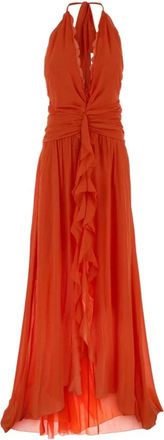Blumarine Femme, Robes, Orange, Taille: 36 FR Georgette Long Dress