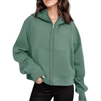 Generic Sweat &agrave; capuche &agrave; poche zipp&eacute;e pour femme - Style sportif et &eacute;l&eacute;gant - Coupe ample - Pour le fitness et les loisirs, Vert, XL