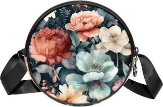 Generic Petit sac &agrave; bandouli&egrave;re rond pour femme, motif floral avec fermeture &eacute;clair, bretelles r&eacute;glables, style d&eacute;contract&eacute;, pour femmes et filles